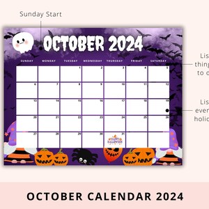 Editable Halloween 2024 Calendar, October 2024 Calendar, Kid Calendar ...