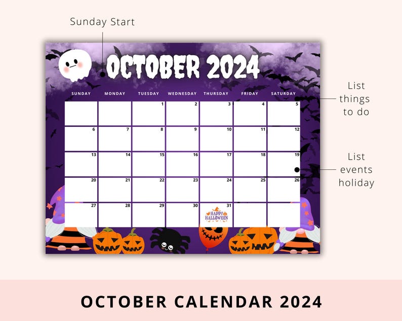 Editable Halloween 2024 Calendar, October 2024 Calendar, Kid Calendar ...