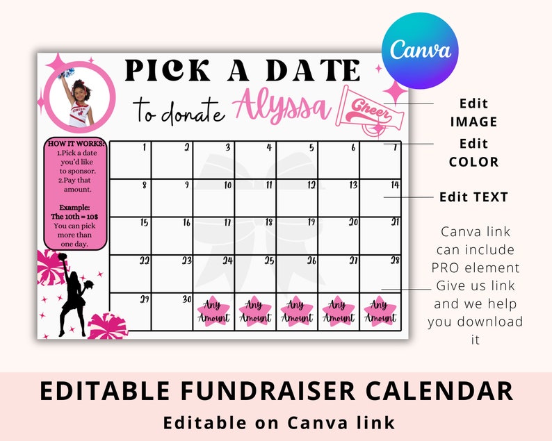 EDITABLE Cheer Template Pick a Date, Easter Fundraiser Calendar ...