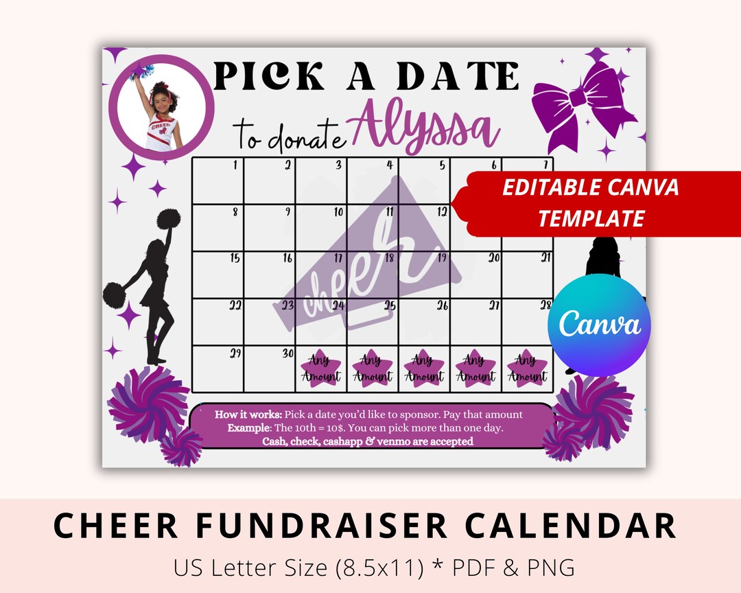 Editable Cheer Pick a Date to Donate, Bow Theme, My Cheer Season ...