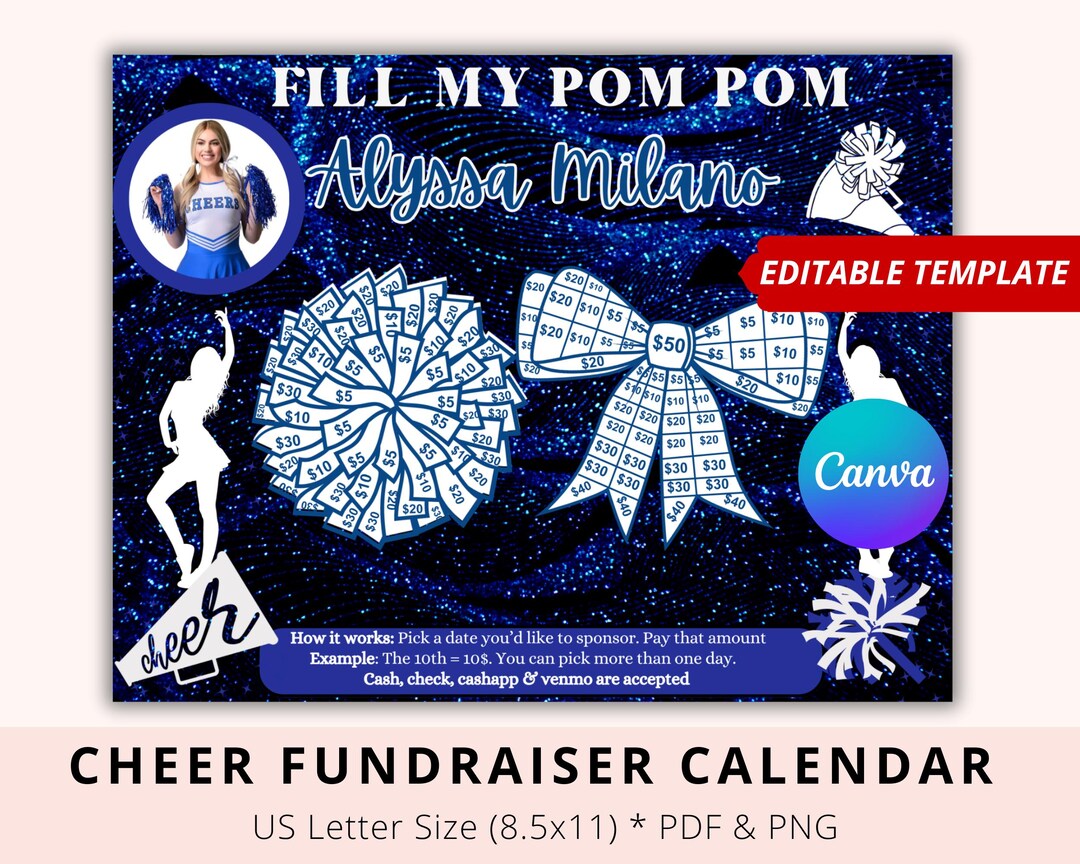 Editable Cheer Black Out My Board, Fill My Pompom, Fundraiser Calendar ...