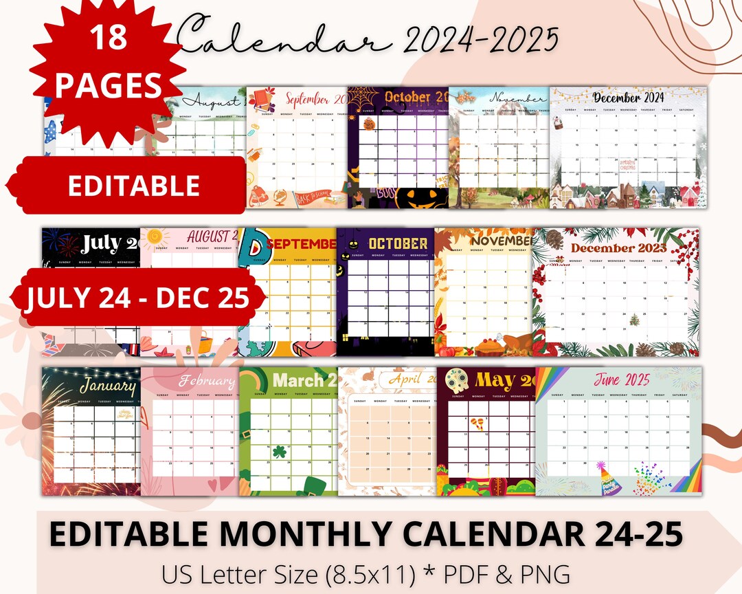 Editable Calendar 2024 2025, Back to School, Kid Calendar, Academic ...