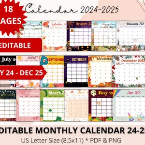 Editable Calendar 2024 2025, Back to School, Kid Calendar, Academic ...