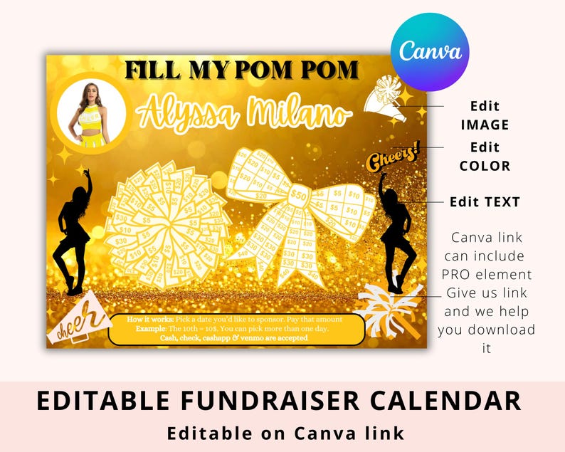 Editable Cheer Pick a Date to Donate, Cheer Black Out My Board, Fill My ...