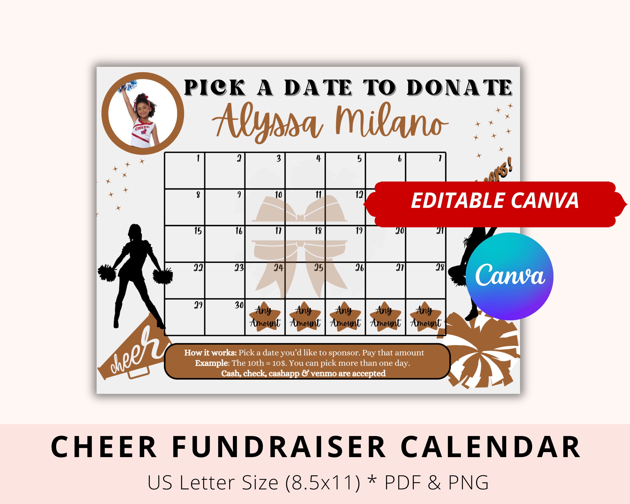 Editable Cheer Pick a Date to Donate, School Fund, Pay the Date ...