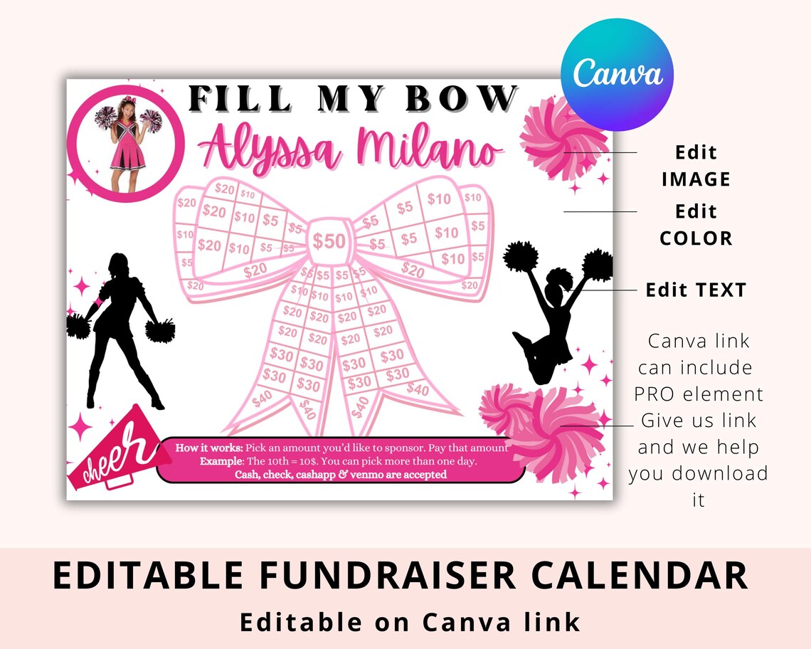 Editable Cheer Black Out My Board, Pick a Date to Donate, Fill My Bow ...