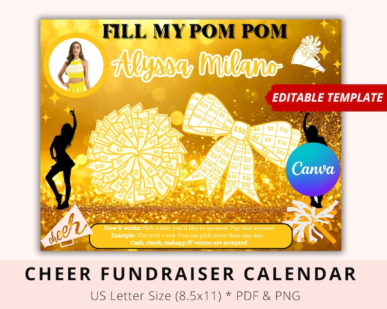 Editable Cheer Pick a Date to Donate, Cheer Black Out My Board, Fill My ...