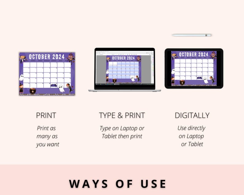 Editable Halloween 2024 Calendar Printable, October 2024, Holiday Theme ...