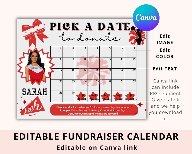 Editable Cheer Pick a Date to Donate, Canva Template, Fundraiser ...