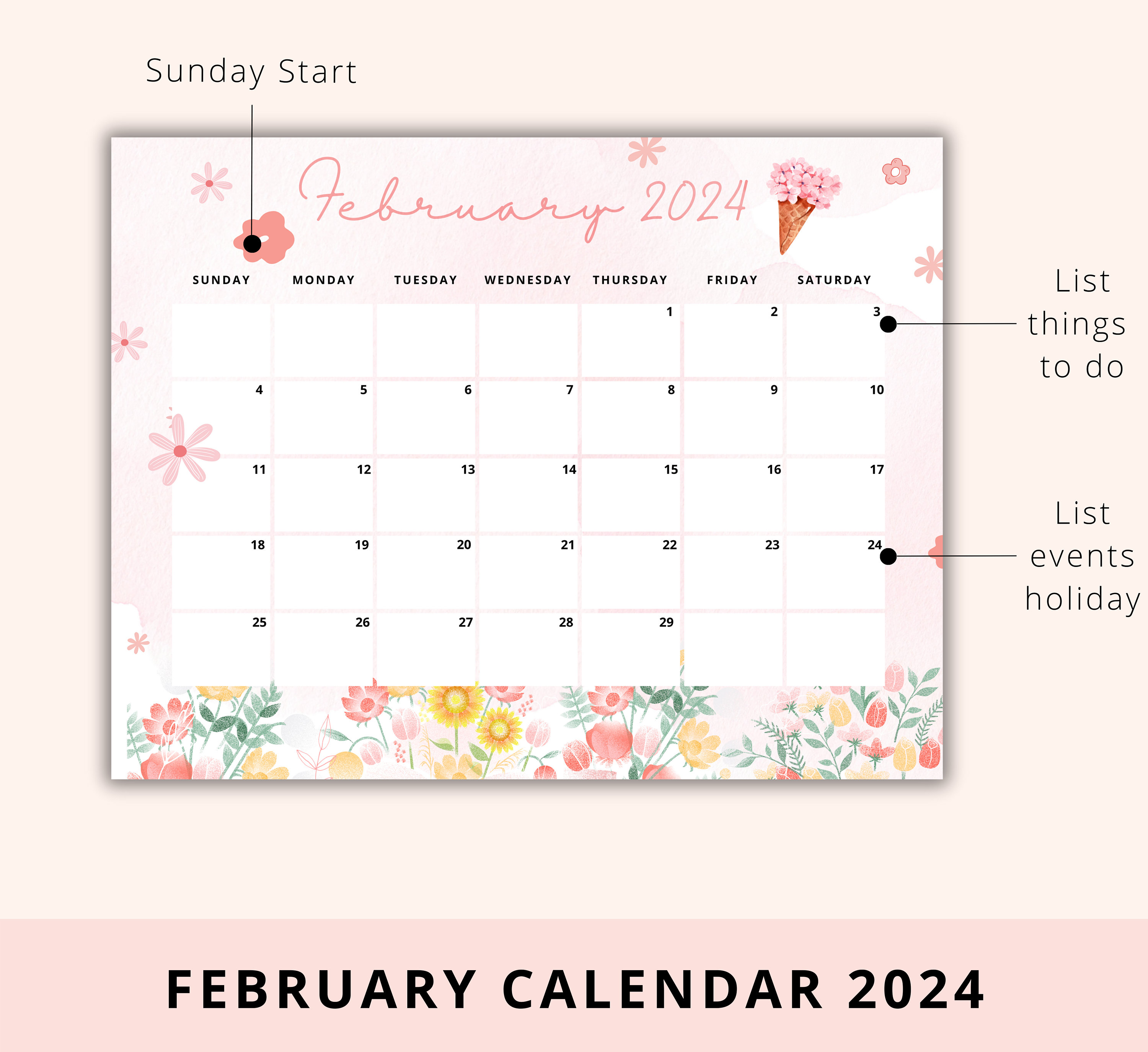 Editable February Calendar 2024, Valentine Planner 2024, Academic ...