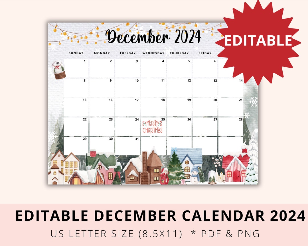 Editable Christmas 2024 Calendar, Event Calendar, December 2024 ...