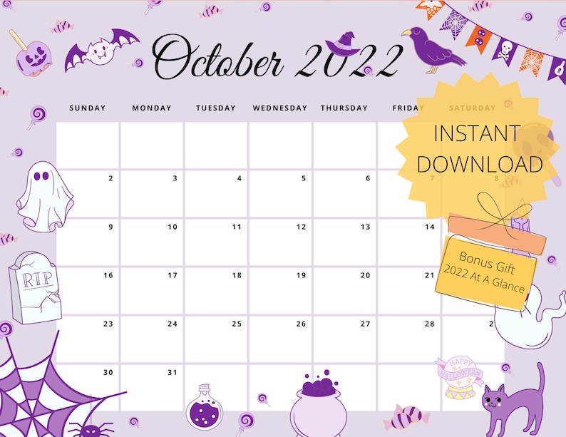 Editable Halloween Calendar October 2022 Monthly Calendar - Etsy Denmark