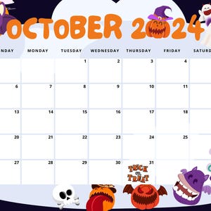 Editable Halloween 2024 Calendar, October 2024 Calendar, Spooky Season ...