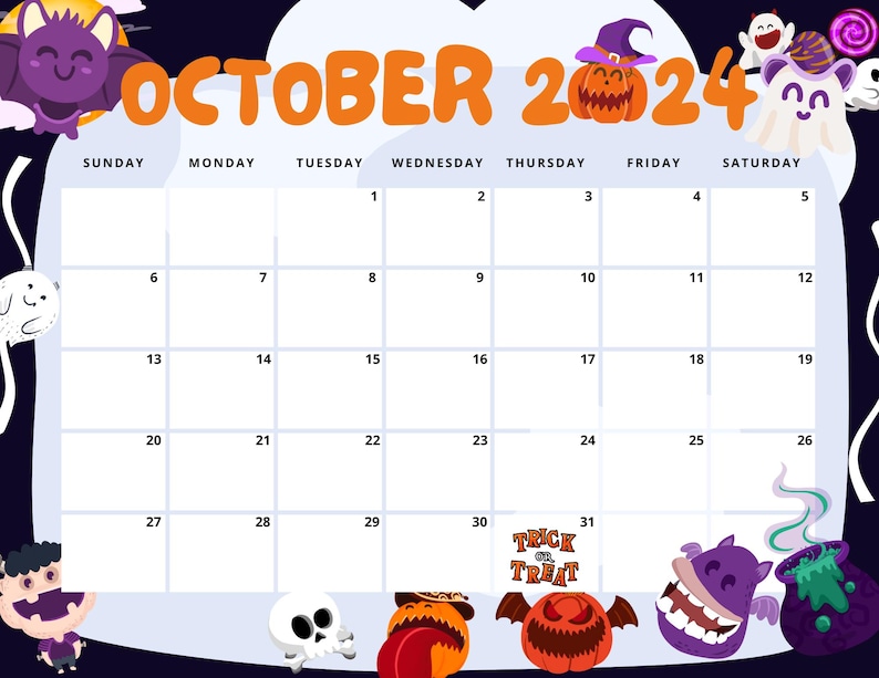 Editable Halloween 2024 Calendar, October 2024 Calendar, Spooky Season ...