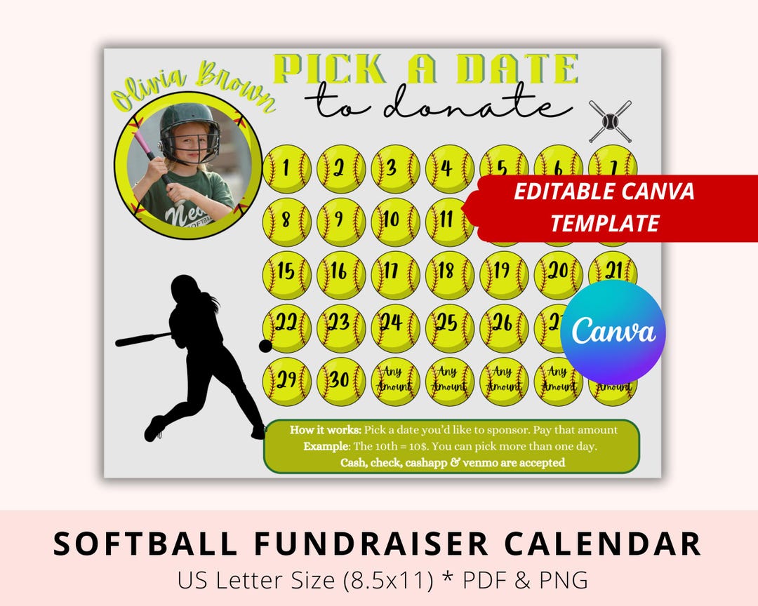 Editable Softball Black Out My Board, Yellow Theme, Pick a Date to ...