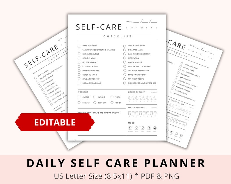 Editable Daily Self Care Printable, Editable Tracker Template, Self ...