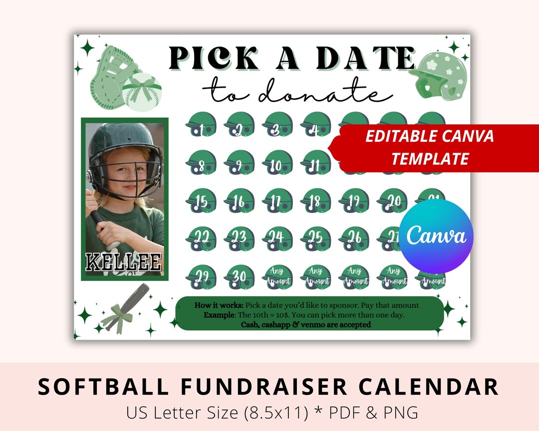 Editable Softball Black Out My Board, Pick a Date to Donate, Pay My ...
