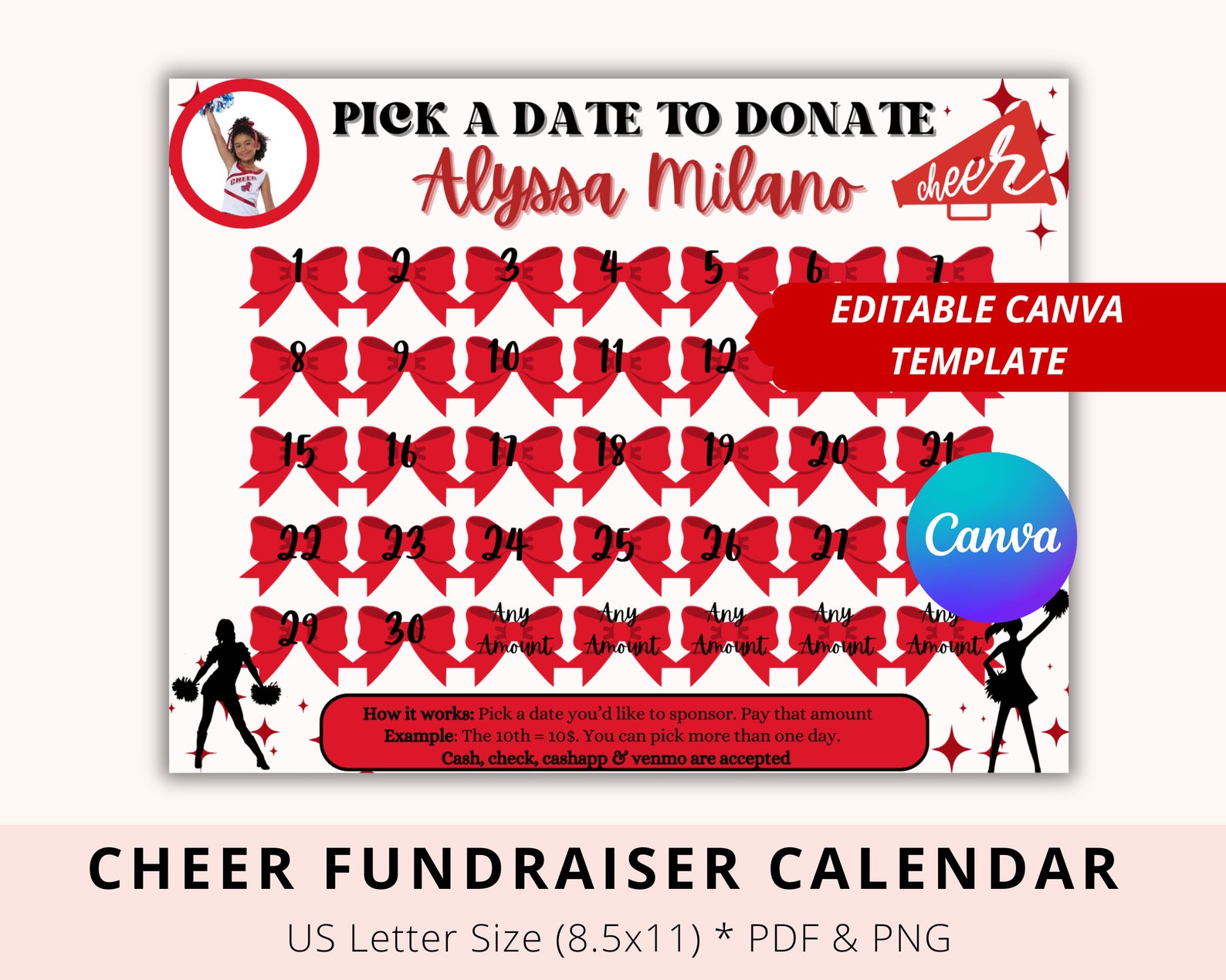 Editable Black Out My Board, Christmas Donate, Bow, Red, Cheer Pick a ...