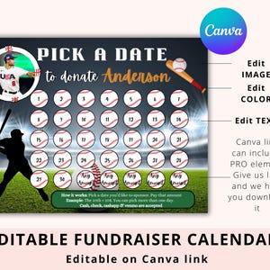 Editable Baseball Black Out My Board, Pick a Date to Donate, Fundraiser ...