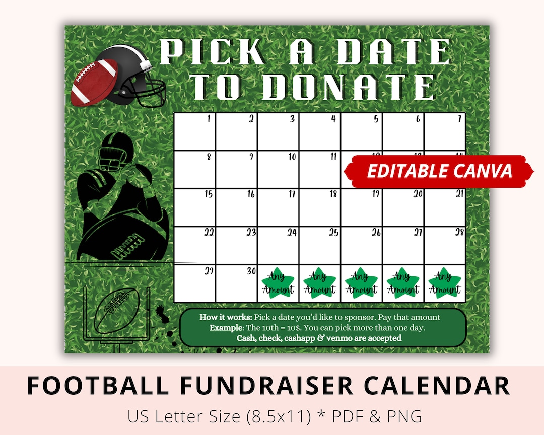 Editable Football Pick a Date to Donate, Editable Canva Template ...