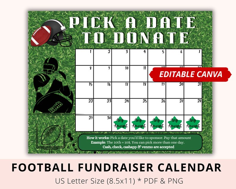 Editable Football Pick a Date to Donate, Editable Canva Template ...