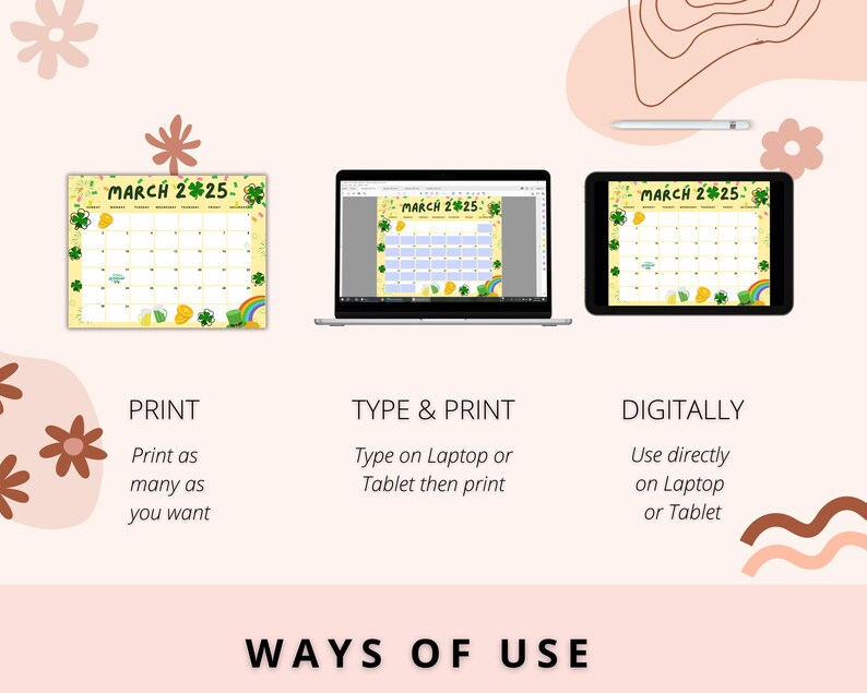 Editable March 2025 Monthly Calendar, St Patrick’s Day 2025, Planner ...