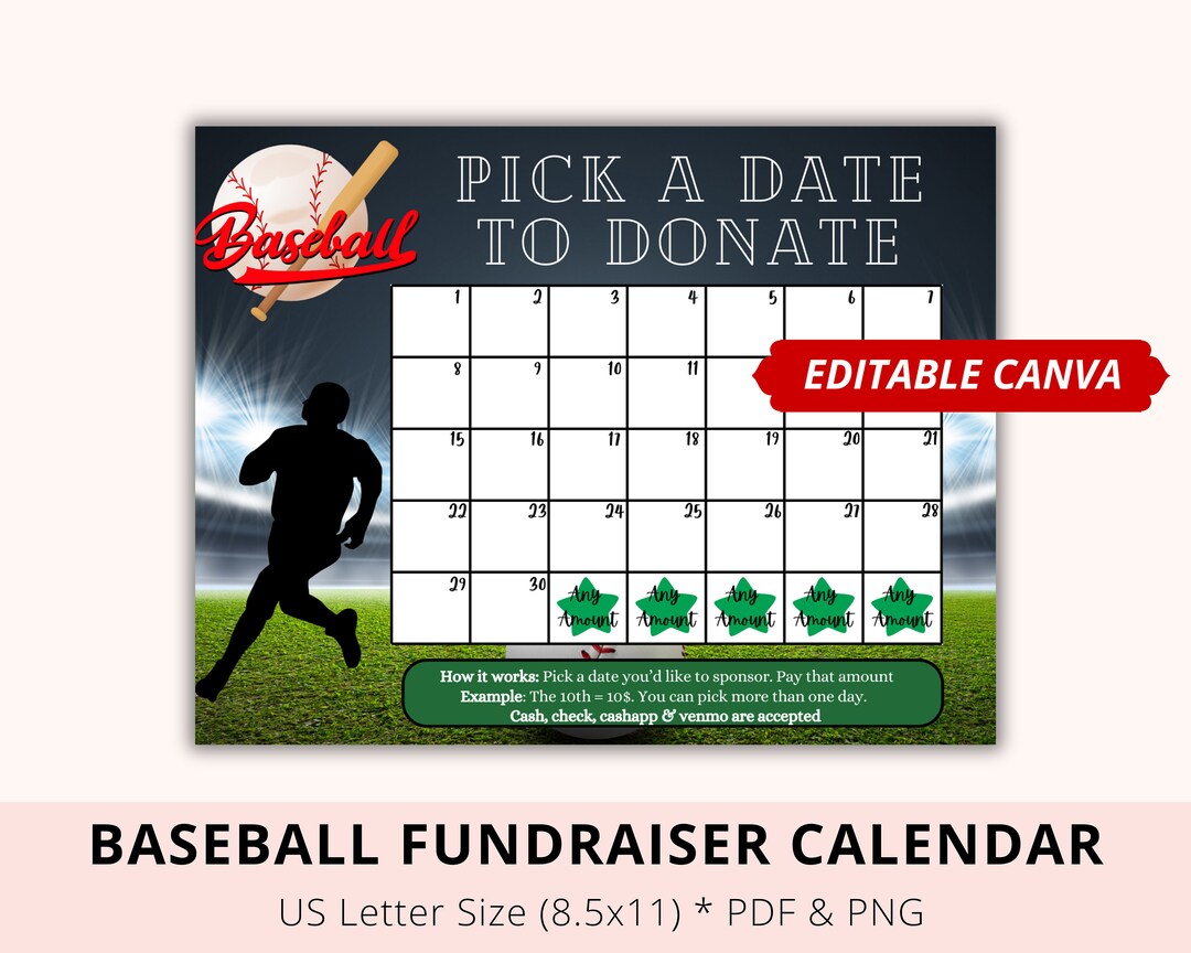 Editable Baseball Pick a Date to Donate, Black Out My Board, Fundraiser ...