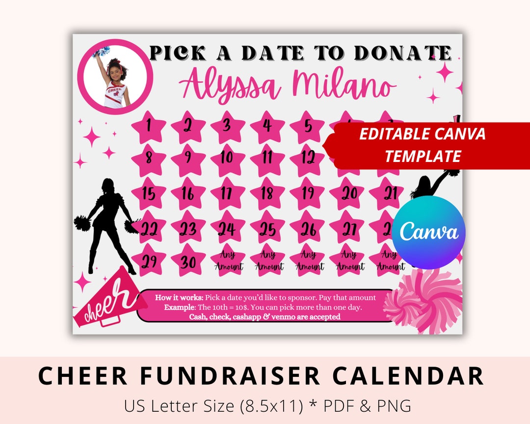 Editable Black Out My Board, Pink Star, Cheer Pick a Date to Donate ...