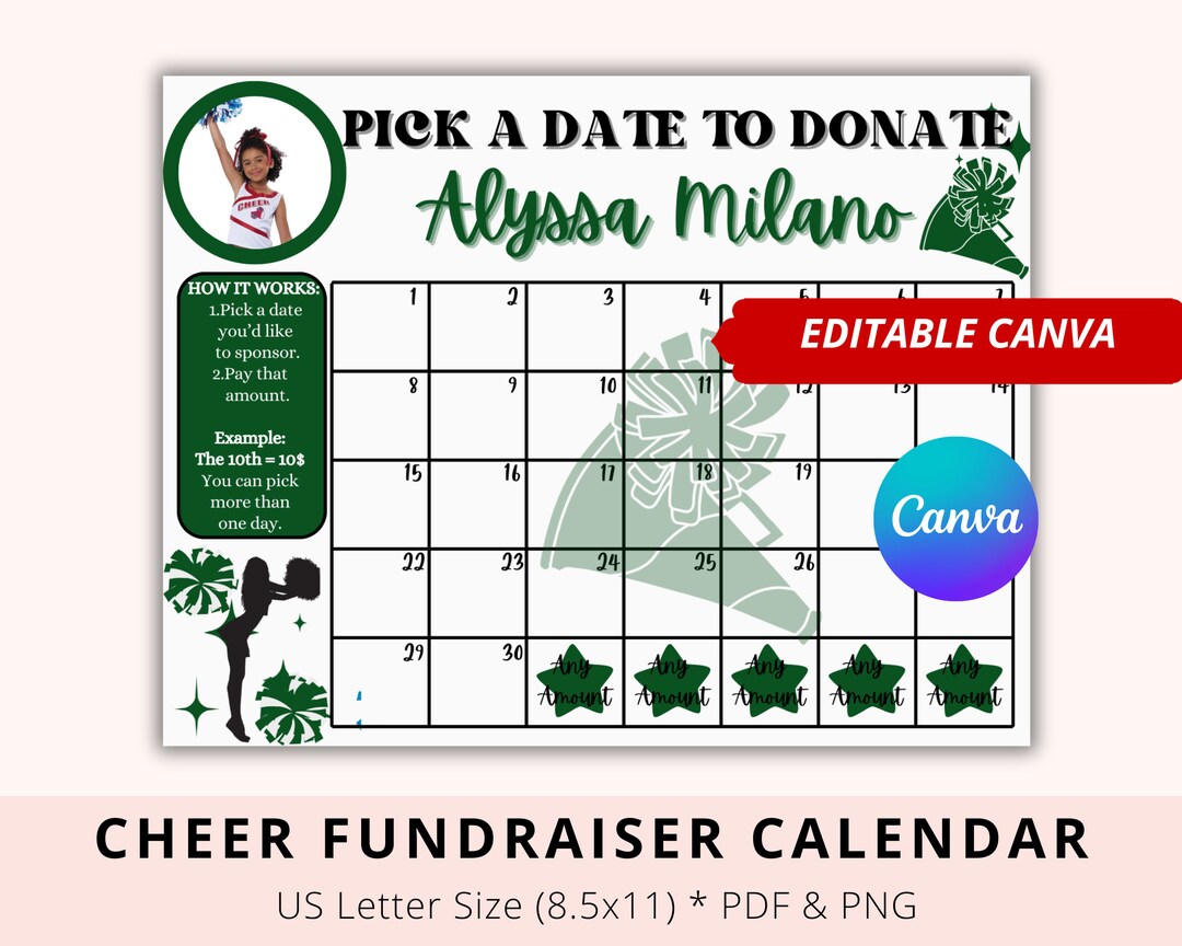 Editable Cheer Pick a Date to Donate, School Cheerleading Black Out My ...