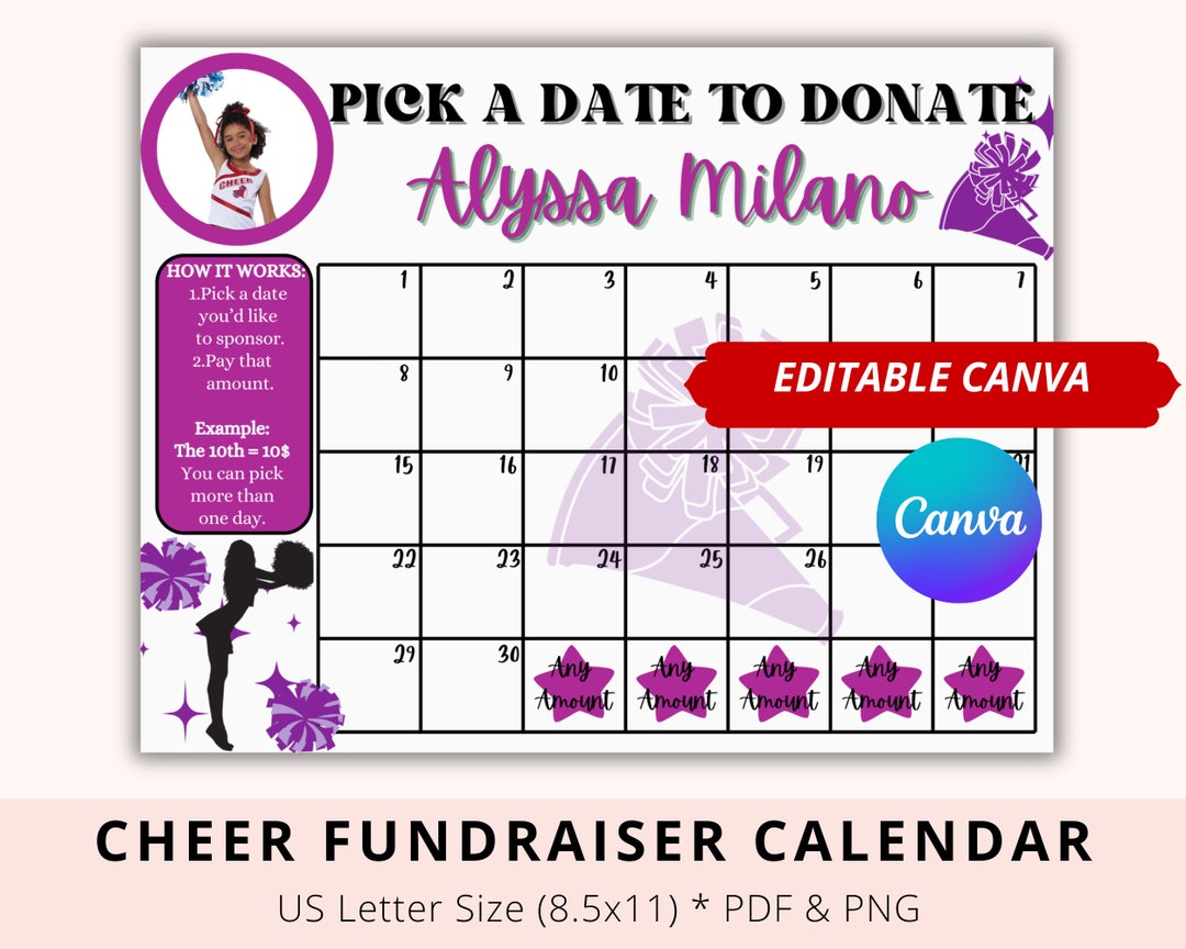 Editable Cheer Pick a Date to Donate, Black Out My Board, School ...