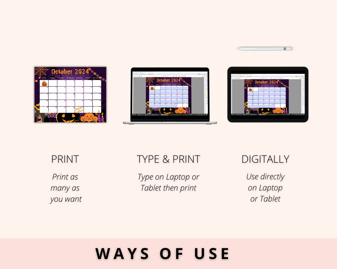 Editable October 2024 Calendar Printable, Trick or Treat, Halloween ...