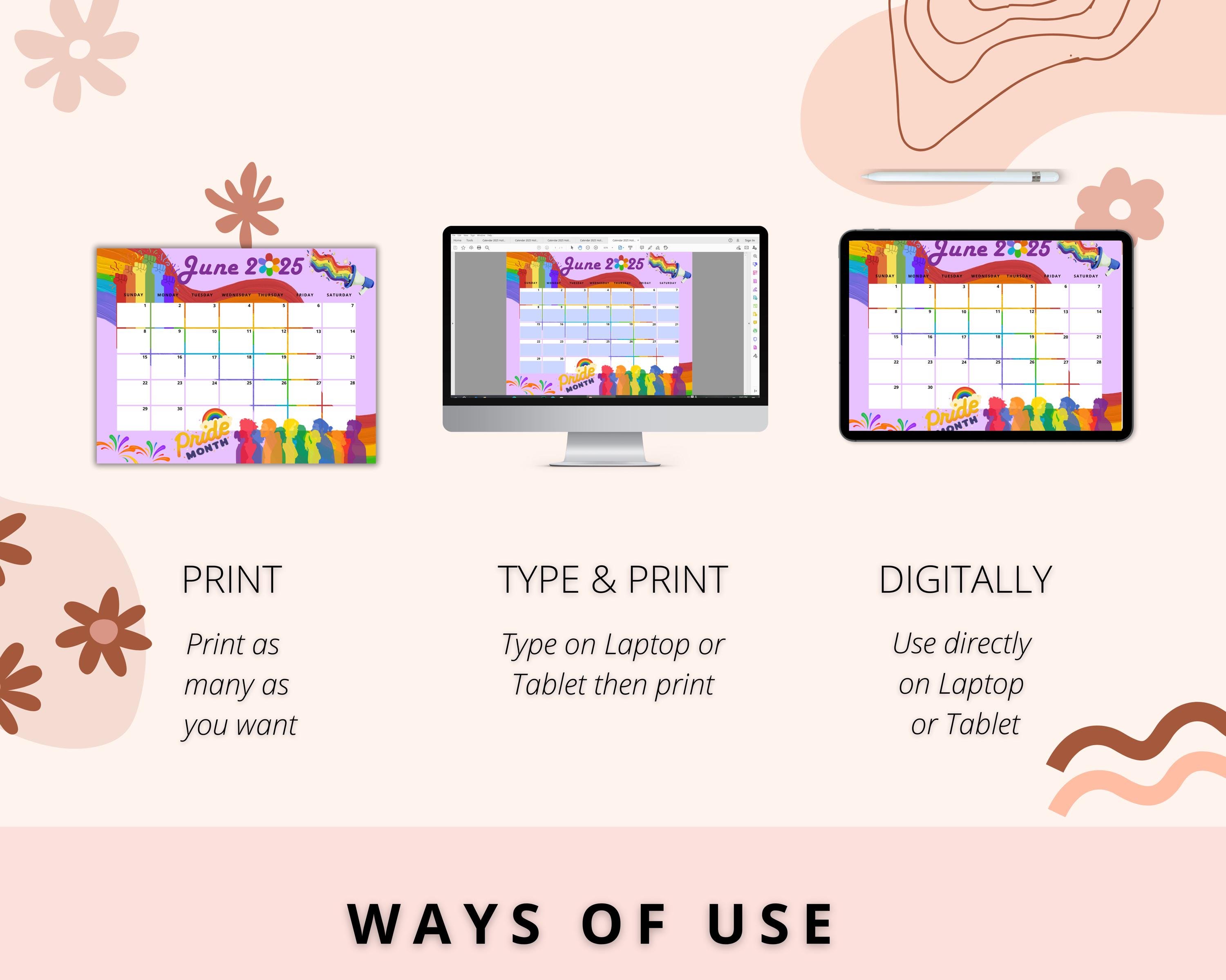 Editable June 2025 Calendar Printable, LGBT, Pride Month, Queer ...