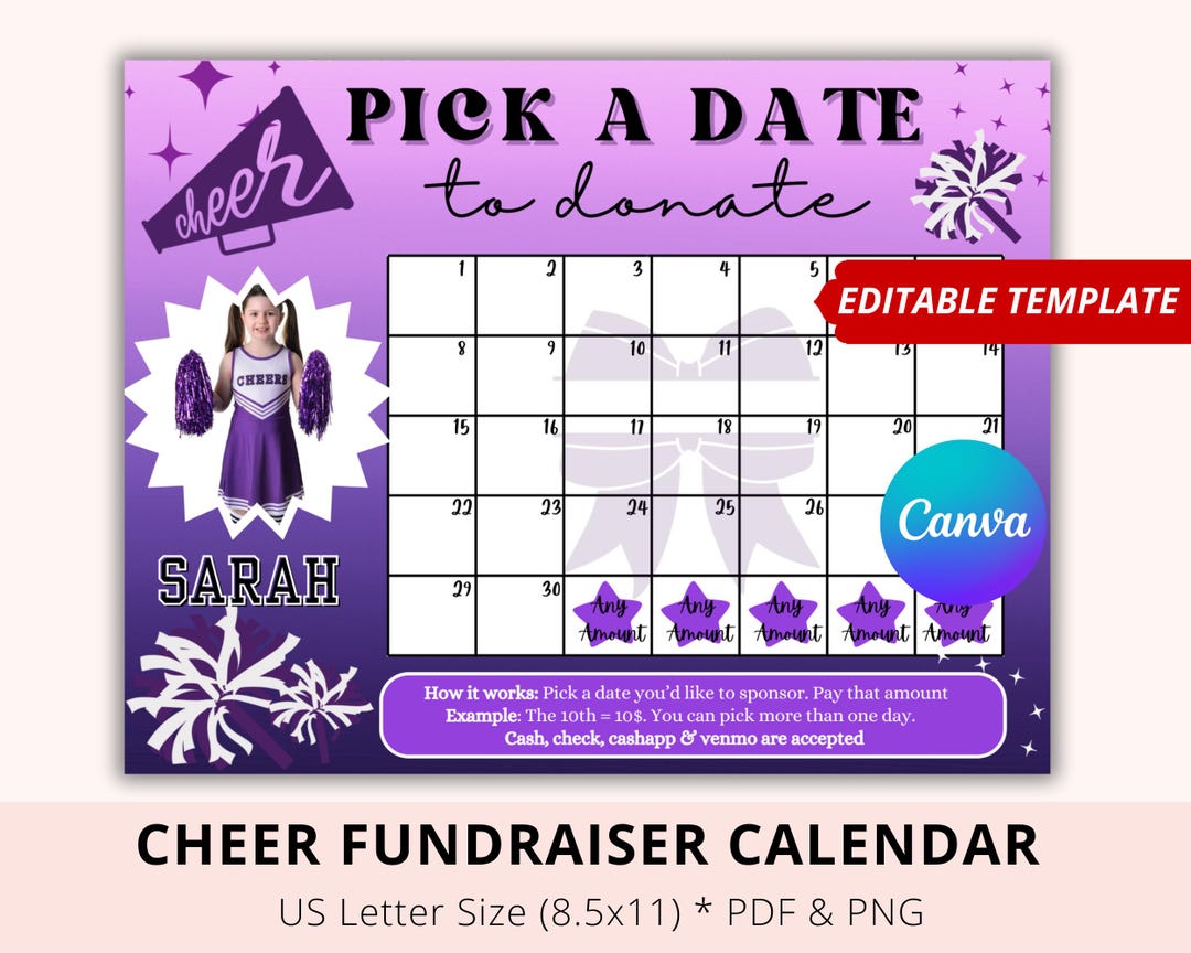 Editable Cheer Pick a Date to Donate, Cheer School Donate, Canva ...
