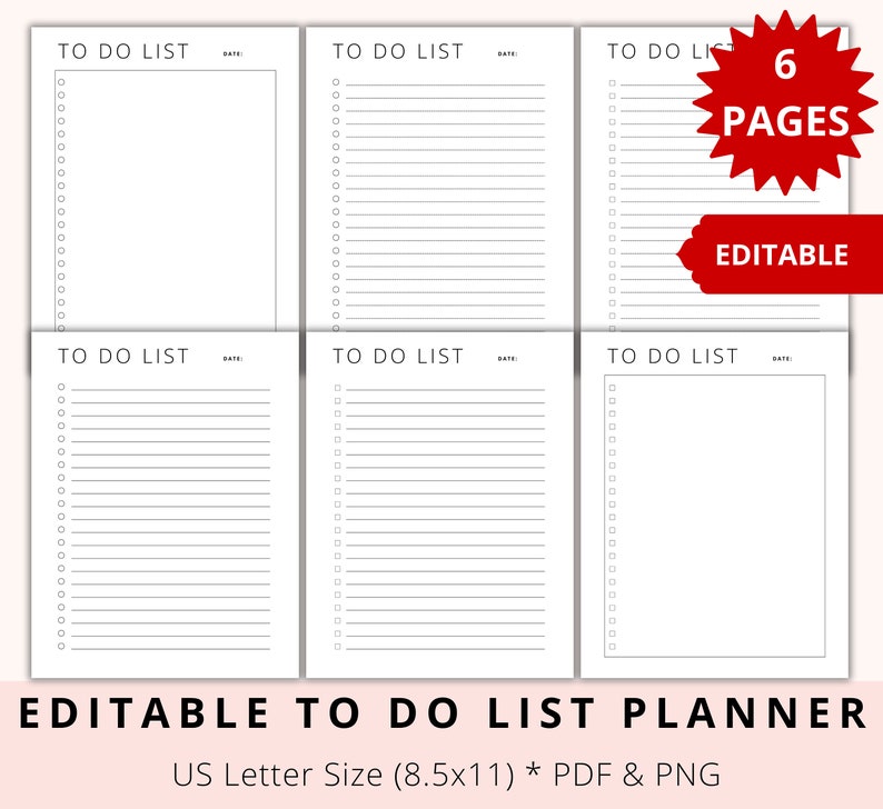 Editable to Do List Printable, to Do List Template, Productivity ...