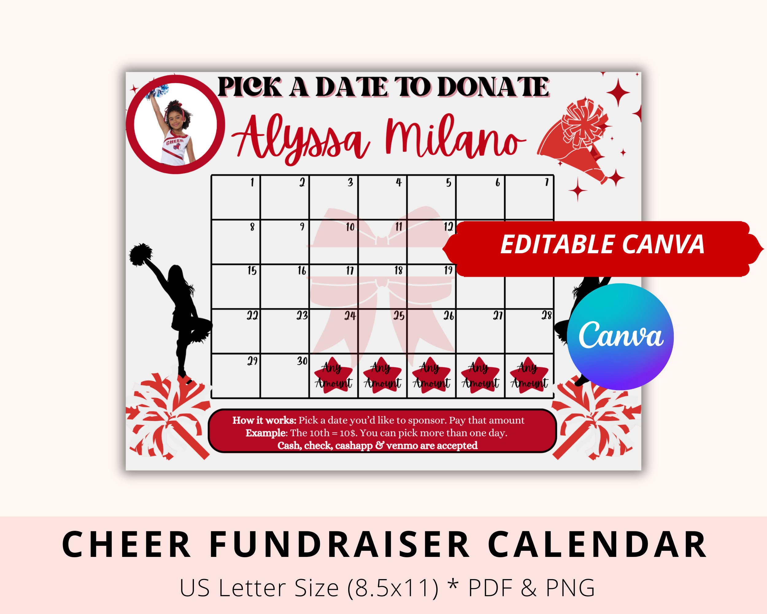 Editable Canva Template, Cheer Template Pick a Date, Cheer Fundraiser ...