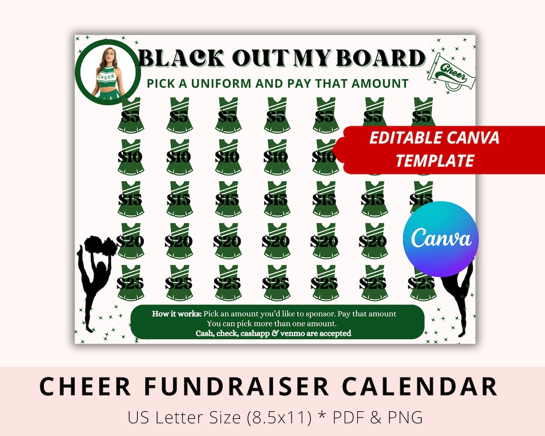 Editable Black Out My Board, School Cheer Fundraiser Calendar, Cheer ...