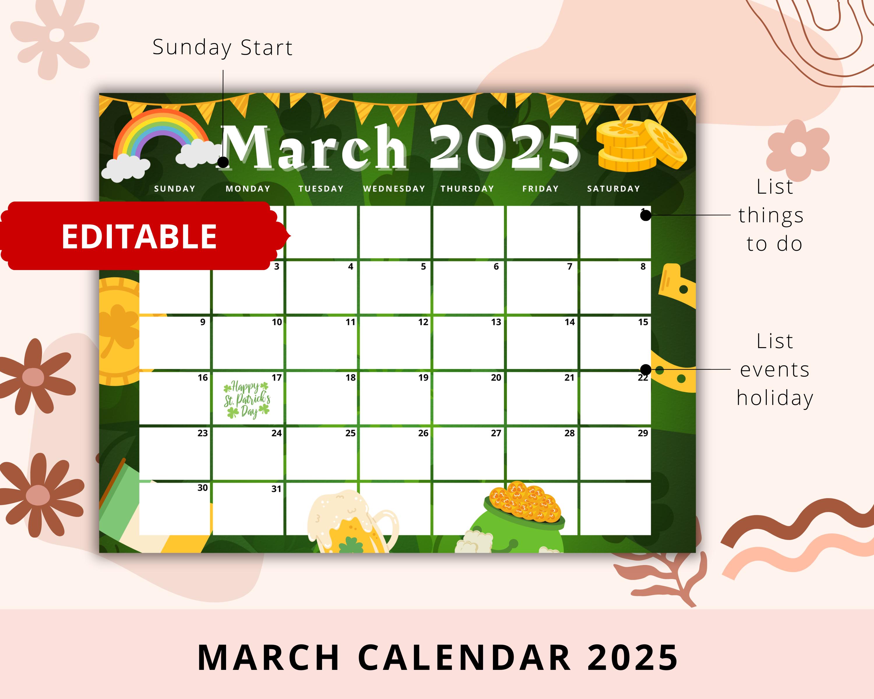 Editable March Calendar 2025, March Planner, Academic Planner ...