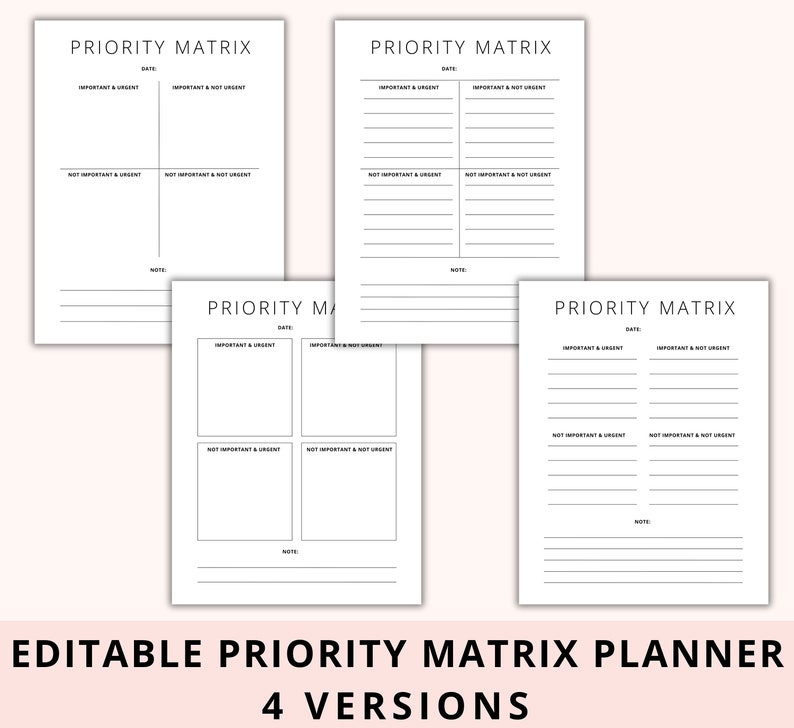 Editable Priority Matrix Printable, Priority Planner, to Do List ...