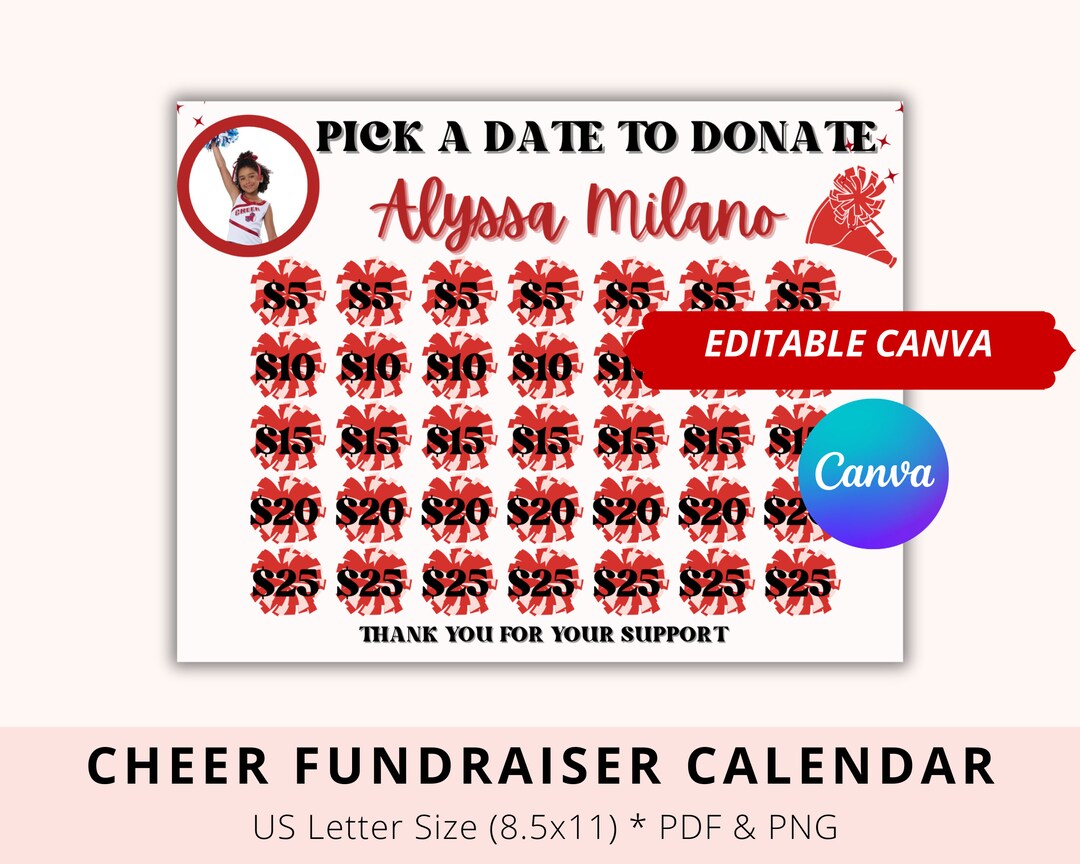 Editable Cheer Pick a Date to Donate, Maroon Theme, School Cheerleading ...
