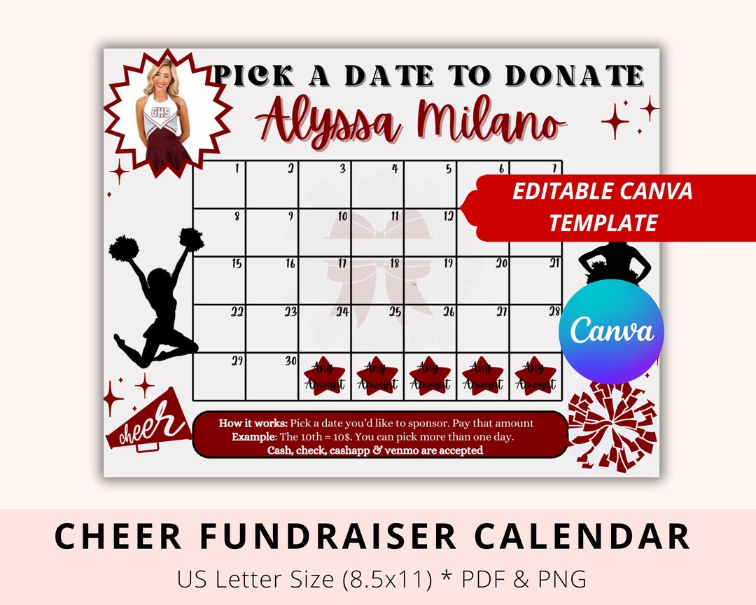 Editable Cheer Pick a Date to Donate, Black Out My Board, Cheer School ...