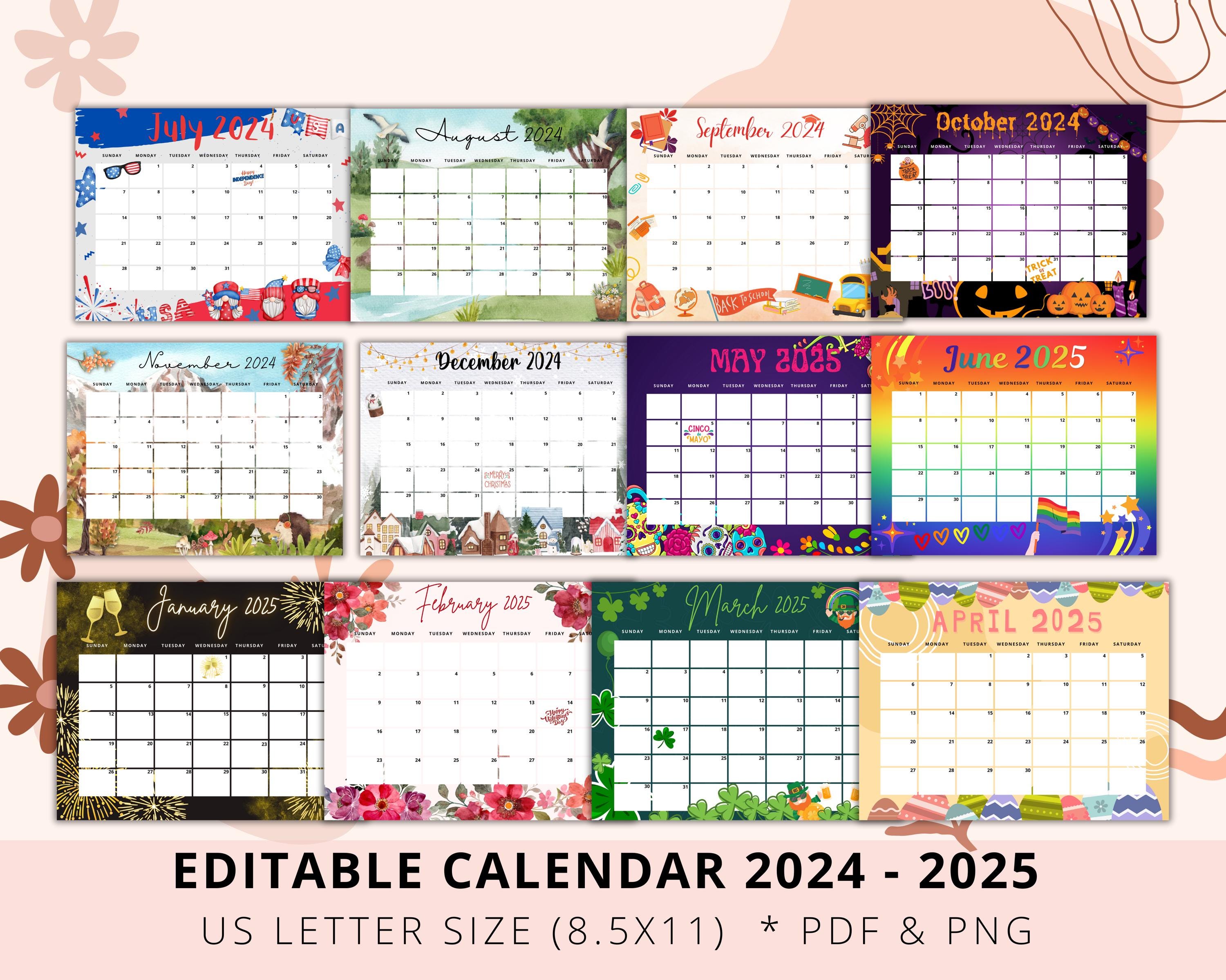 EDITABLE Monthly Calendar 2024 2025, Back to School, Teacher Calendar ...