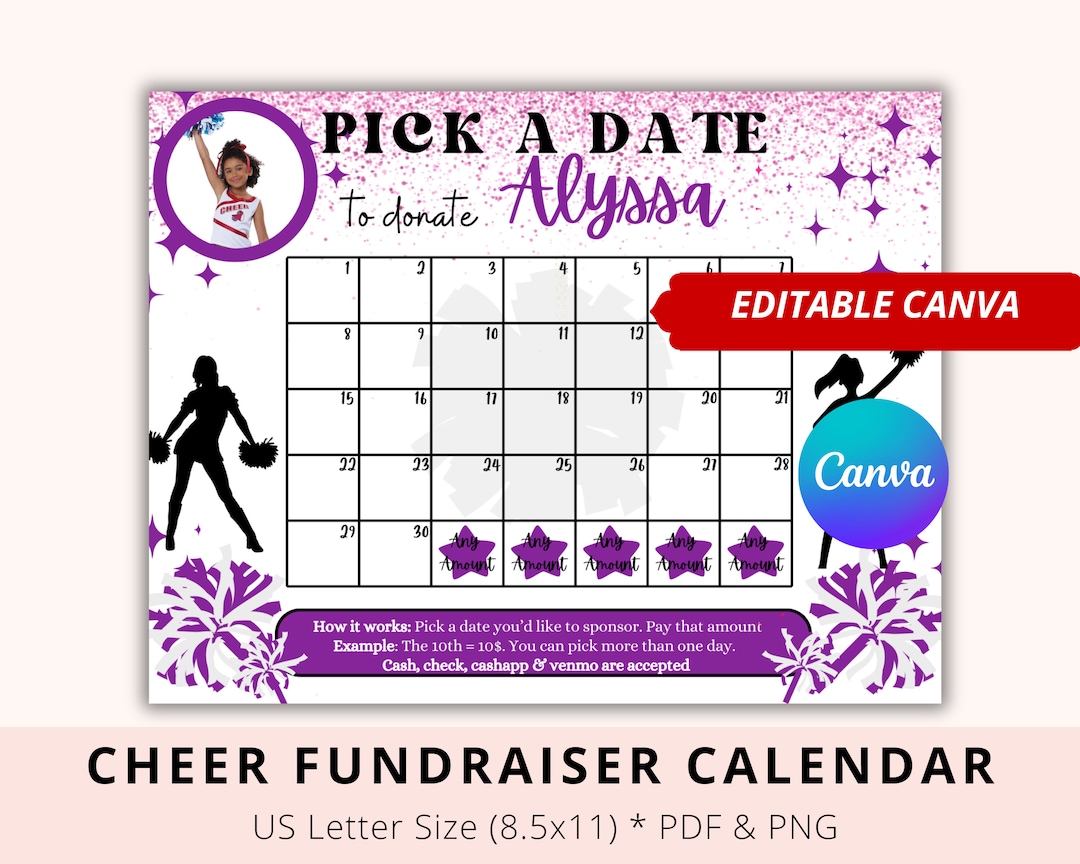Editable Cheer Pick a Date to Donate, School Cheerleading, Black Out My ...
