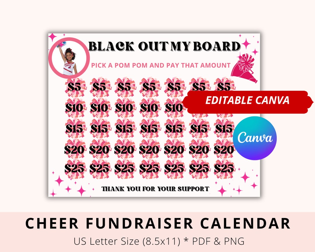Editable Cheer Black Out My Board, Pick A Date to Donate, Pink Theme ...