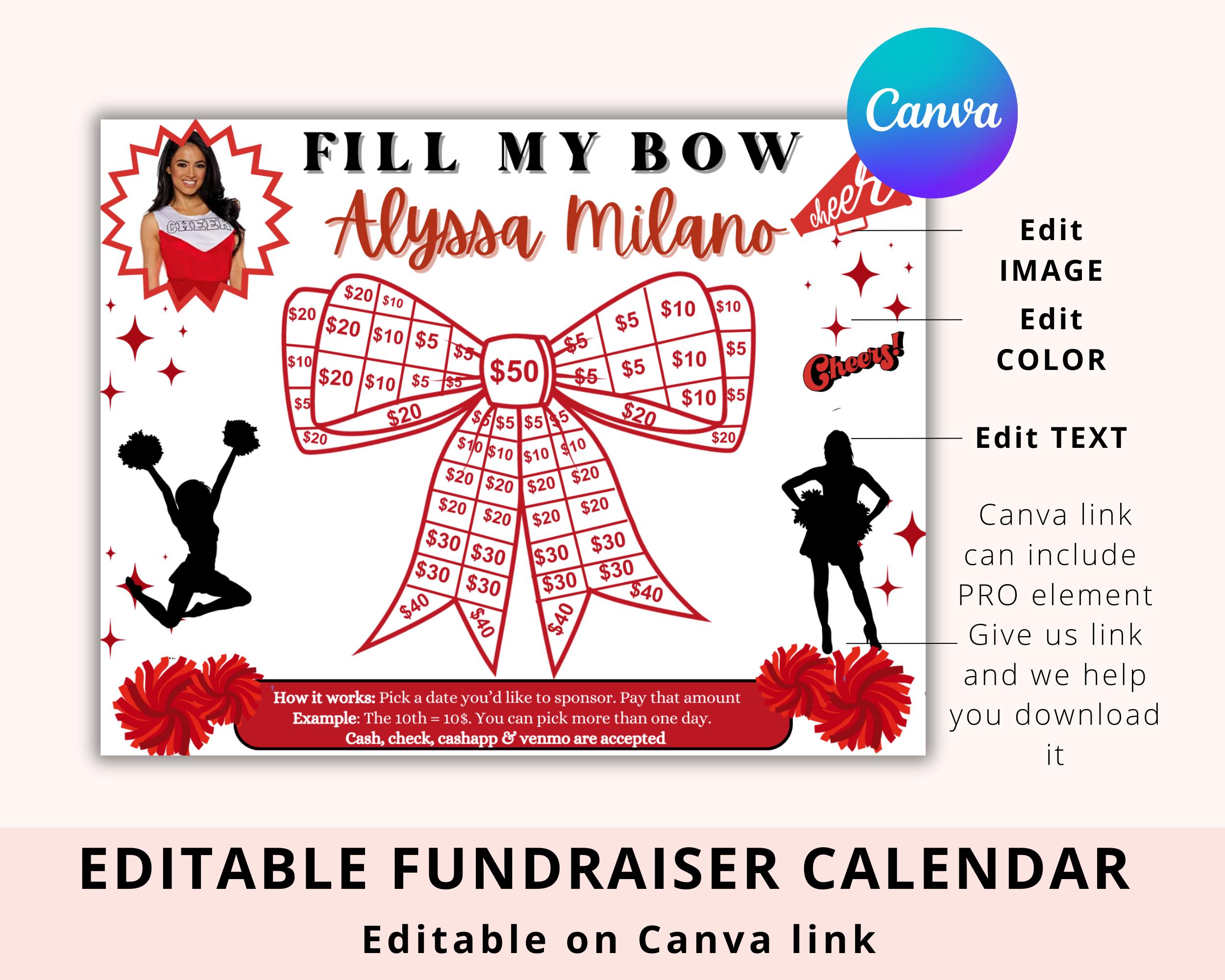Editable Cheer Pick a Date to Donate, Red Theme, School Cheerleading ...