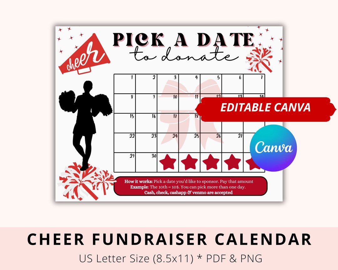 EDITABLE Cheer Template Pick a Date, Maroon Theme, Fundraiser Calendar ...