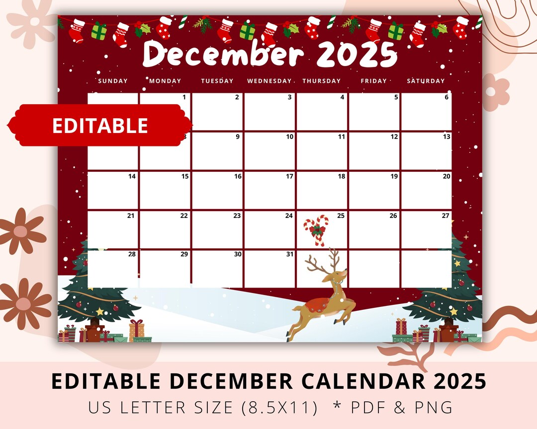 Editable Christmas 2025 Calendar, December 2025 Calendar, Classroom ...