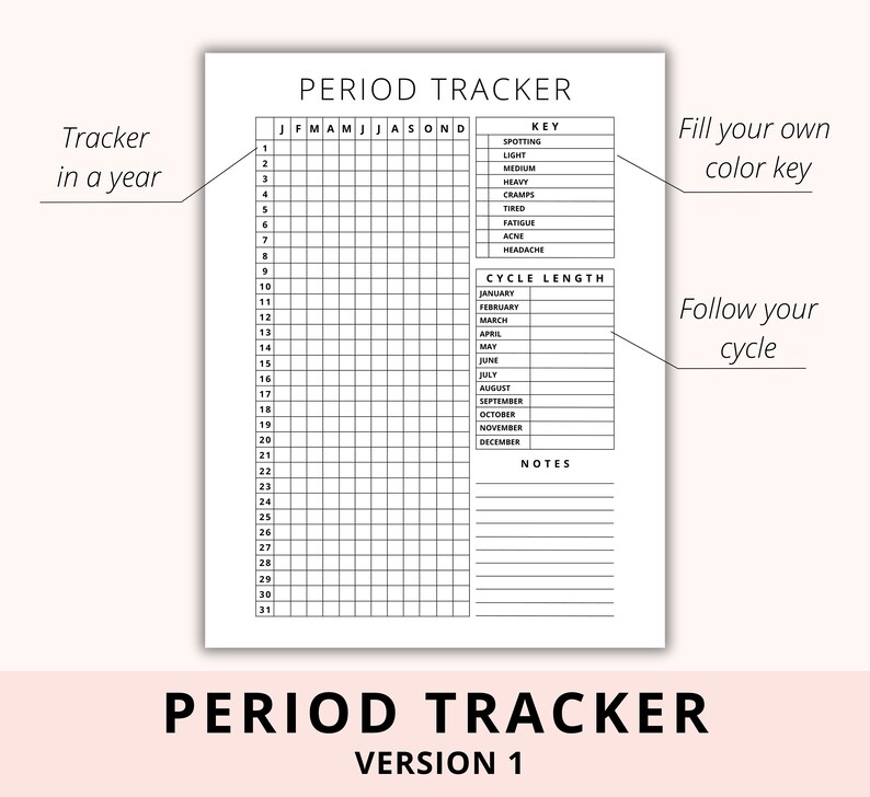 Period Tracker Printable, PMS Tracker, Symptom Tracker, Period Planner ...