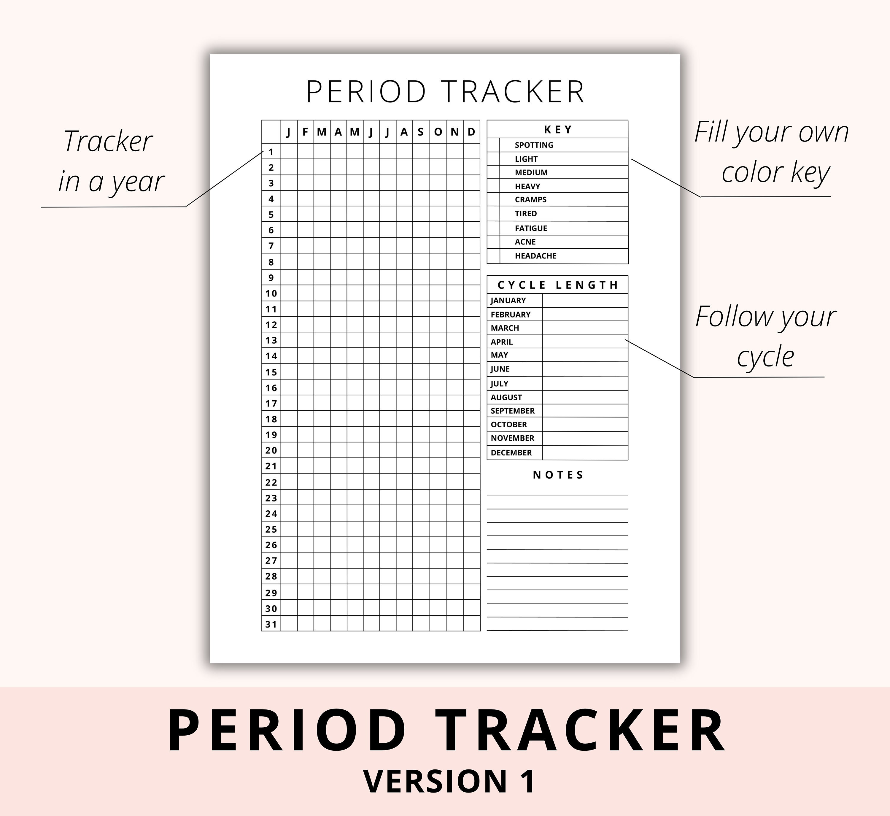 Period Tracker Printable, PMS Tracker, Symptom Tracker, Period Planner ...