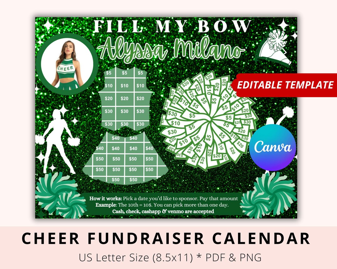 Editable Cheer Pick a Date to Donate, Fill My Bow, Green, School ...