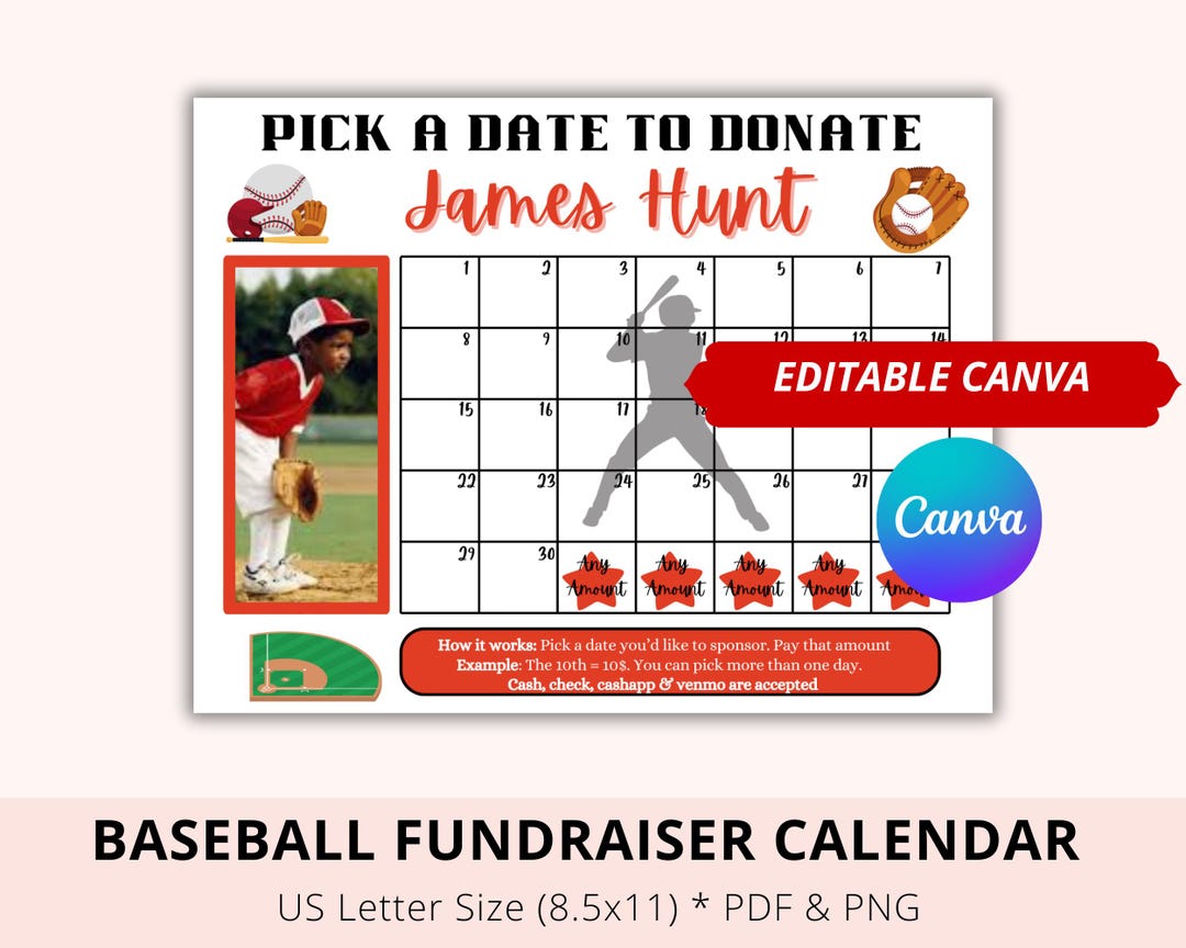 Editable Baseball Fundraiser Calendar, Red, Black Out My Board, Pick a ...